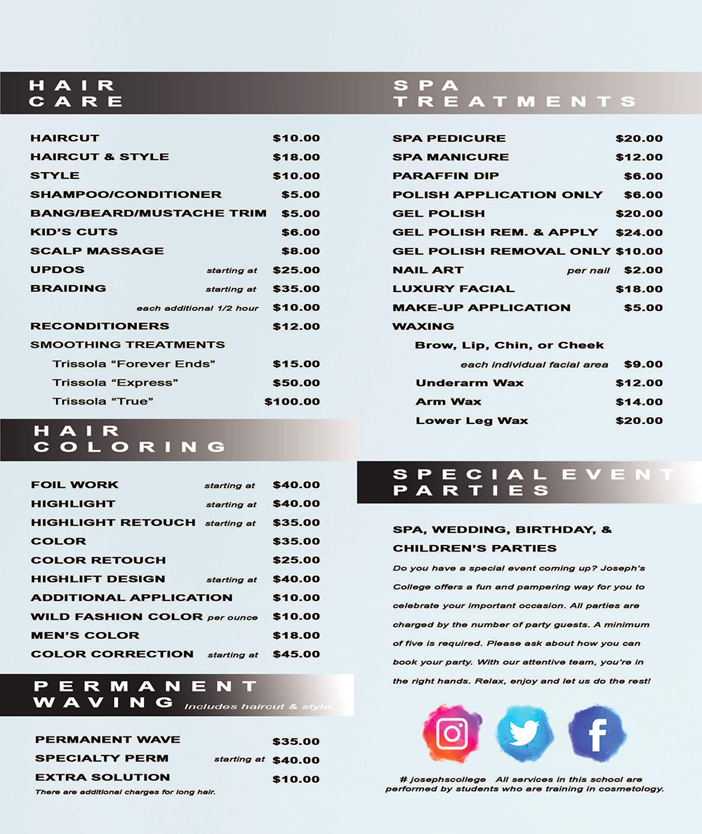 Client Menu :: Joseph's College :: Cosmetology
